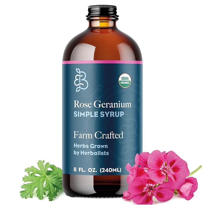 Organic Rose Geranium Simple Syrup | Bluestem Botanicals
